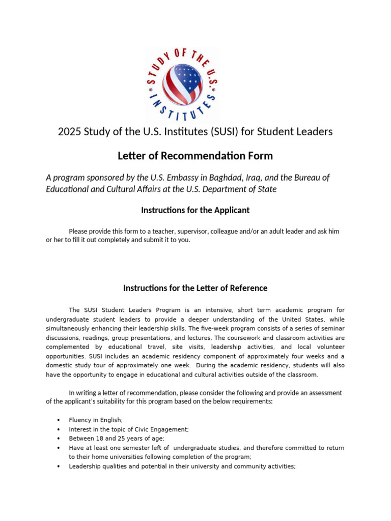 SUSI Letter of Recommendation 1 | PDF | Teachers | United States ...