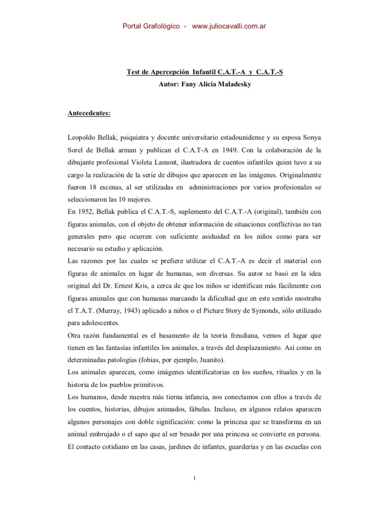 Test de Apercepcion Infantil CAT | PDF | Percepción | Sicología