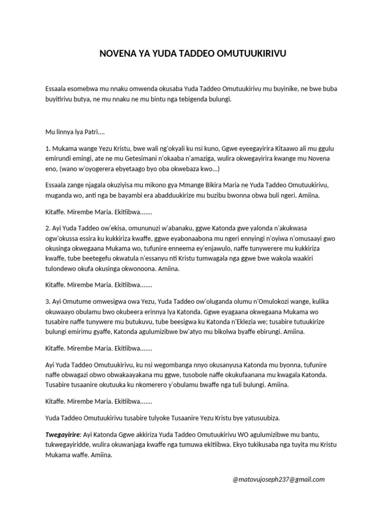 Novena Ya Yuda Tadeo Omutuukirivu-wps Office | PDF