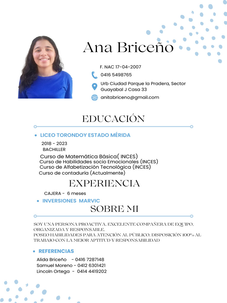 Currículum Vitae Minimalista Celeste | PDF