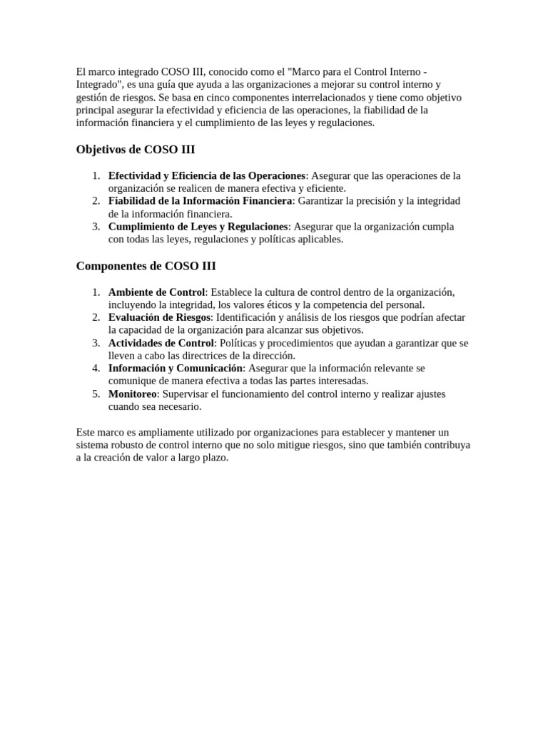 Marco COSO III: Control Interno Efectivo | PDF