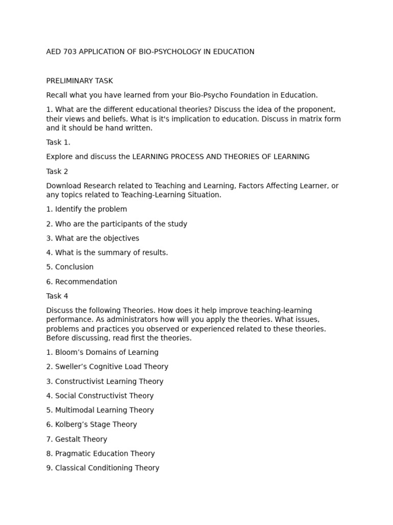 Aed 703 Application of Bio | PDF | Learning Theory (Education ...