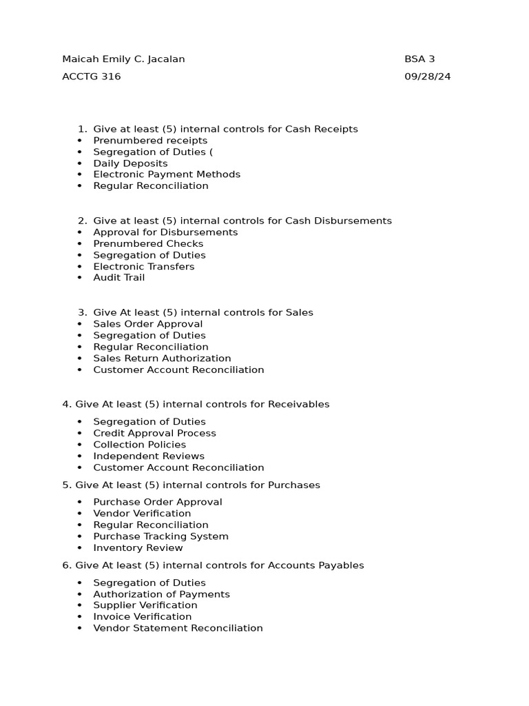Accounting Internal Controls Guide | PDF