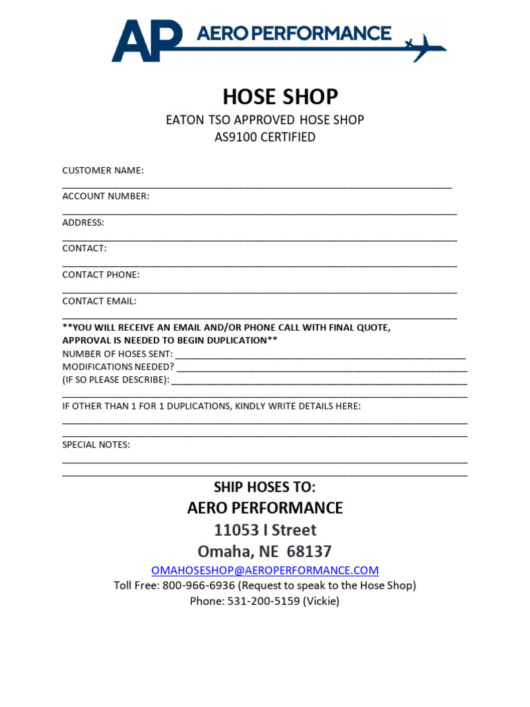 Aero Performance Hose Shop Sheet | PDF | Business