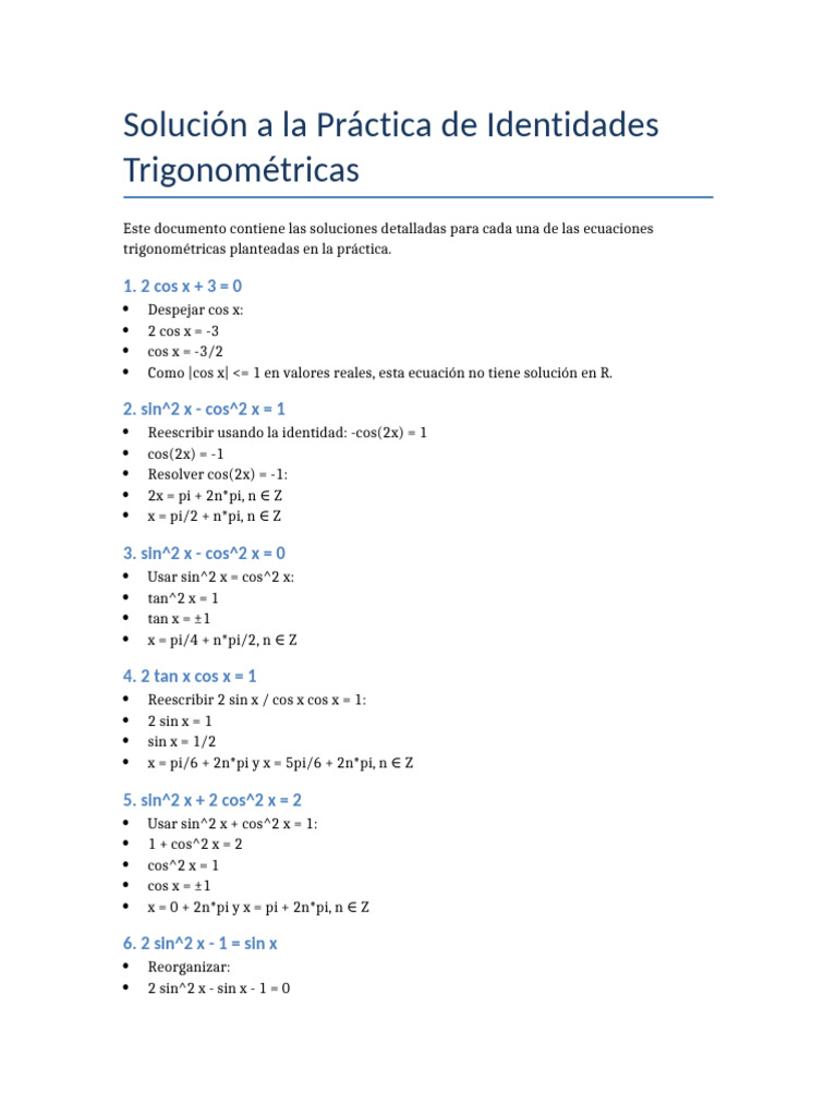 Solucion Practica Identidades Trigonométricas | PDF | Matemáticas | Álgebra