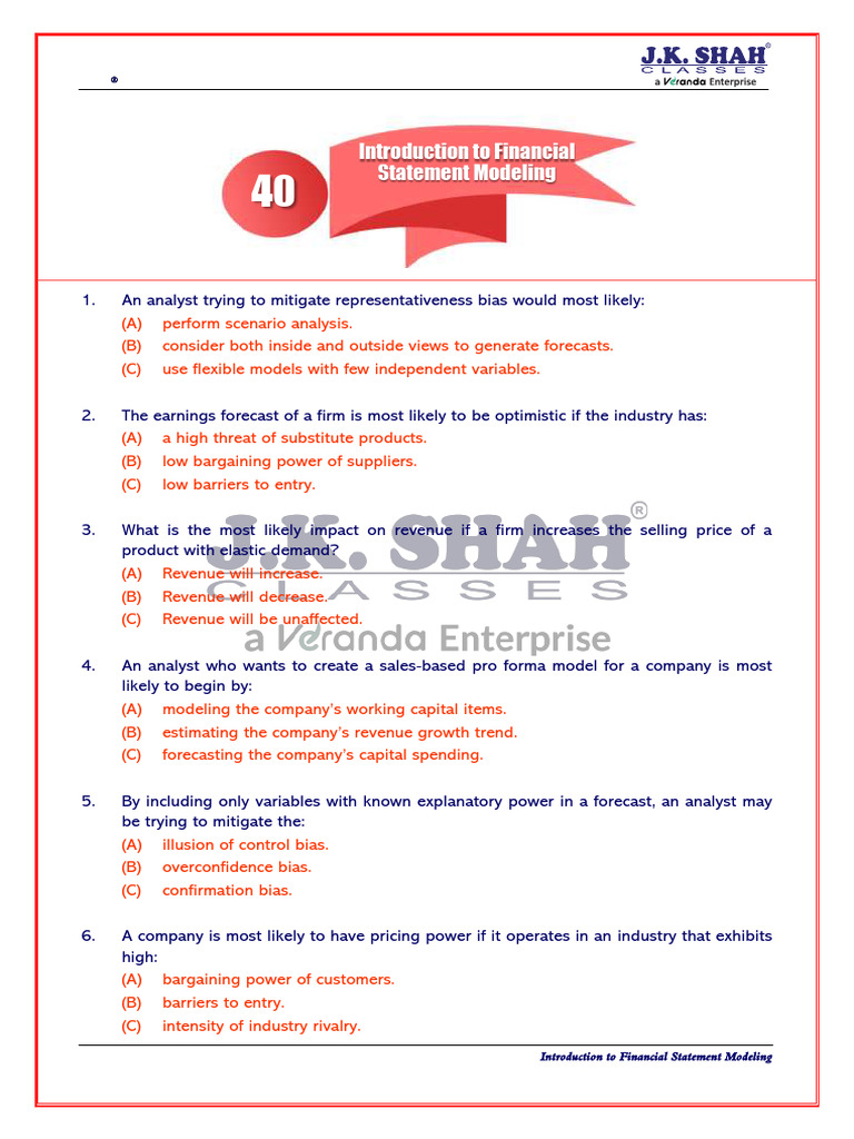 Reading 40 Introduction To Financial Statement Modeling | PDF ...