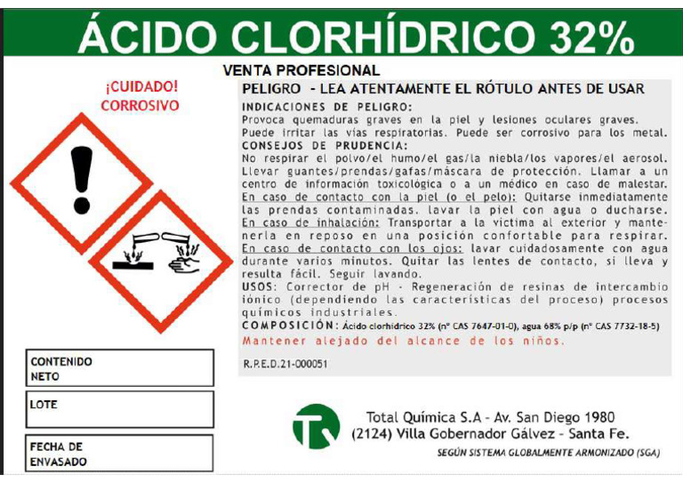 Rotulo Acido Clorhidrico | PDF