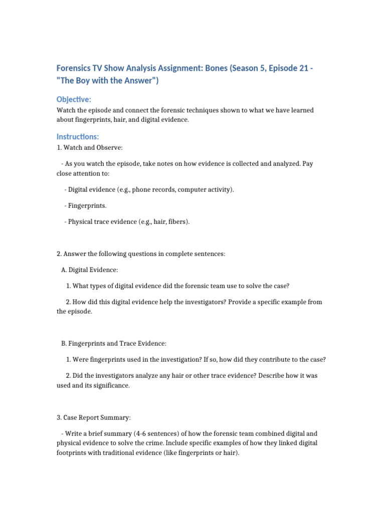 Forensics TV Show Analysis Assignment Bones | PDF | Computers