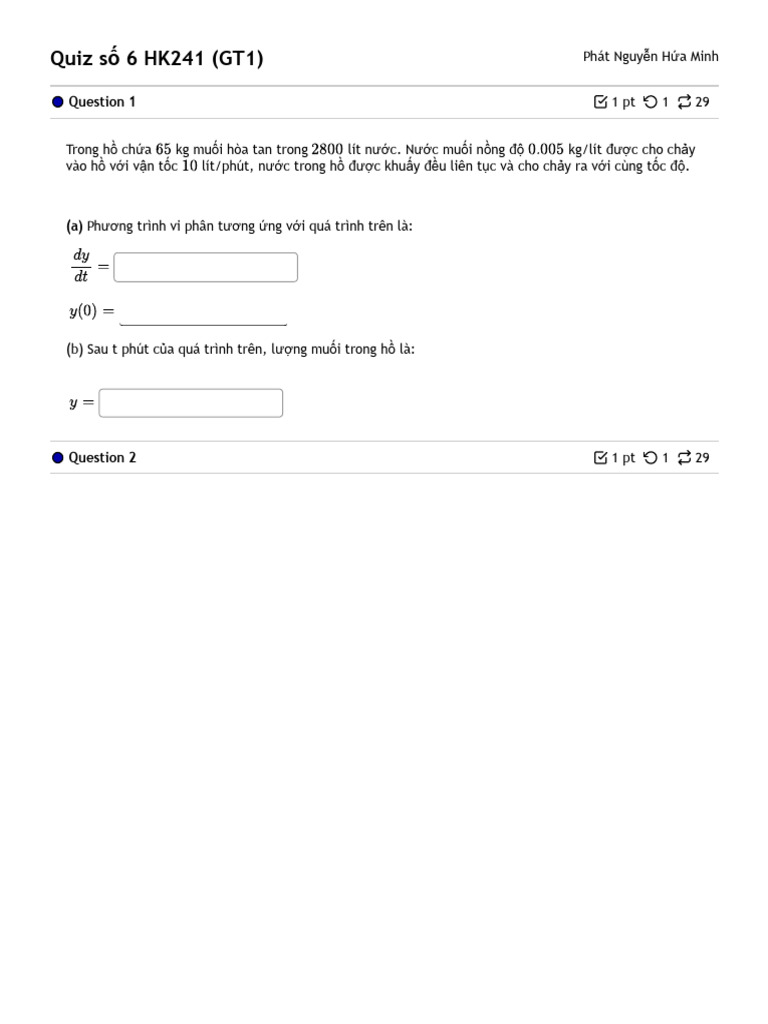 Quiz số 6 HK241 GT1 | PDF