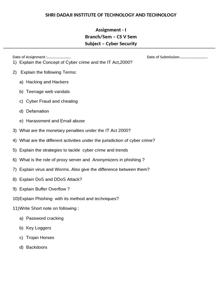 Assignments of Cyber Security | PDF | Computers