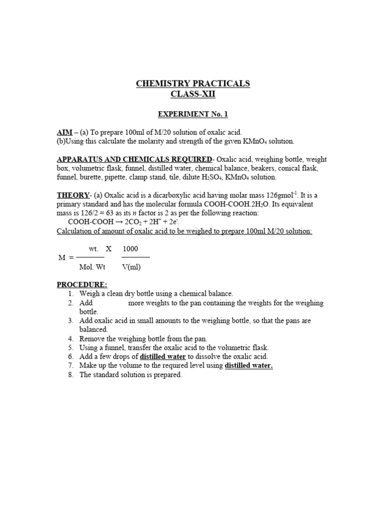 Chemistry Practical For Class 12th Final | PDF | Titration | Chemistry