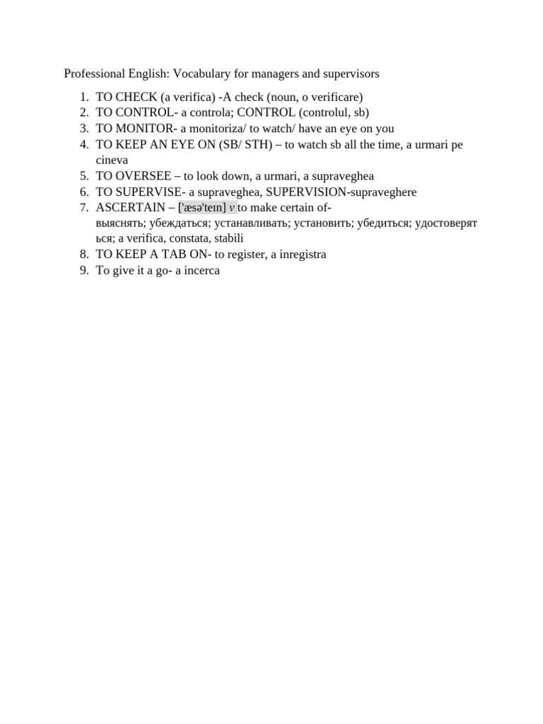 Professional English - Vocabulary For Managers and Supervisors | PDF