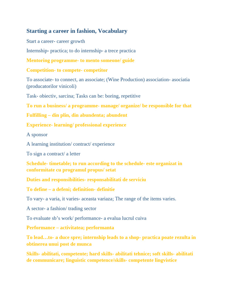 Starting A Career in Fashion, Vocabulary | PDF | Human Communication ...
