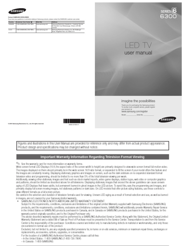 Samsung UN40C6300 User Manual | PDF | Hdmi | Electrical Engineering