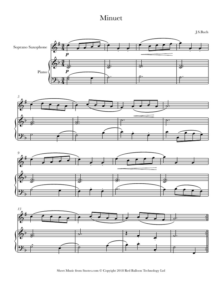 Bach Minuet SSAX | PDF