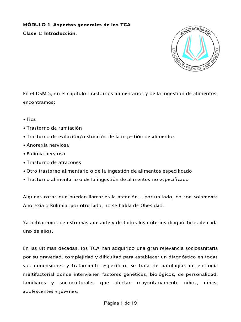 Clase 1 TCA | PDF | Desorden alimenticio | Bulimia nerviosa