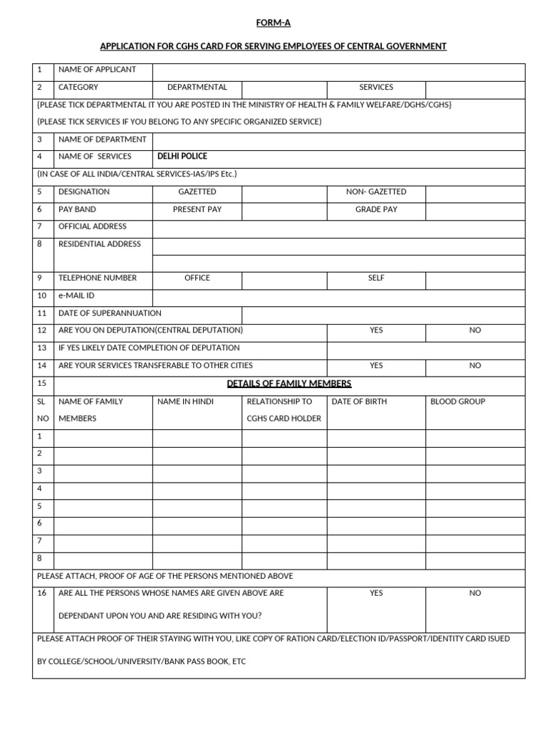 CGHS Form | PDF | Identity Document | Government And Personhood
