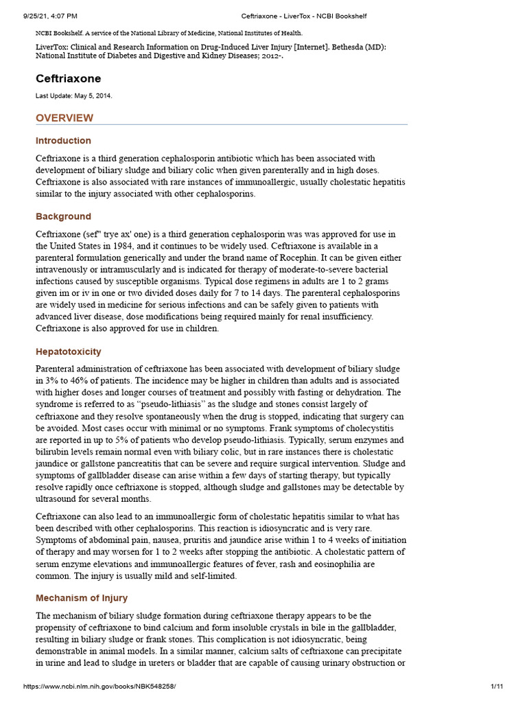 Ceftriaxone - LiverTox - NCBI Bookshelf | PDF | Gallbladder ...