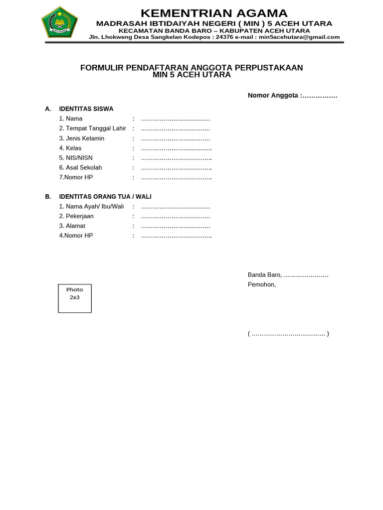 Formulir Keanggotaan Perpustakaan | PDF | Olahraga & Rekreasi