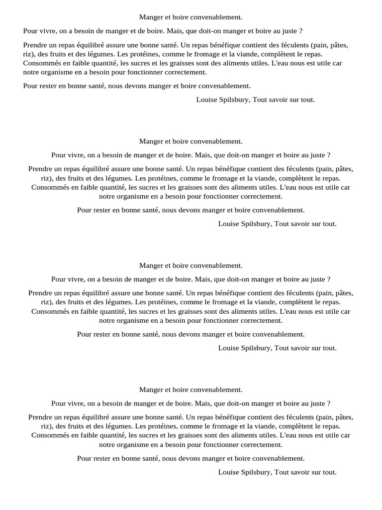 Manger et boire pour une bonne santé | PDF | Manger | Repas
