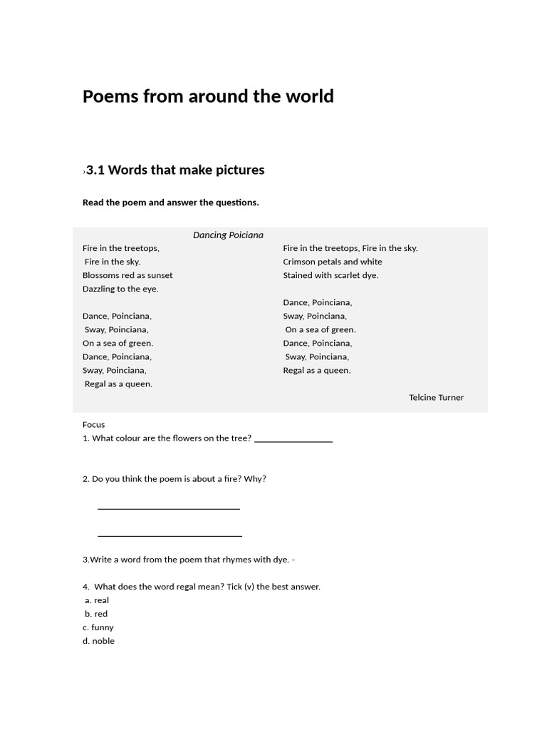 Dancing Poinciana Poem Analysis | PDF | Art | Poetry