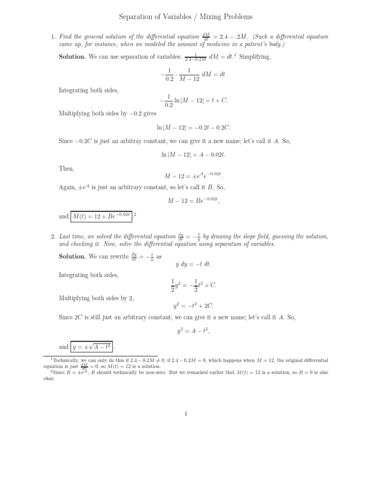 Separation of Variables in Differential Equations | PDF | Differential ...