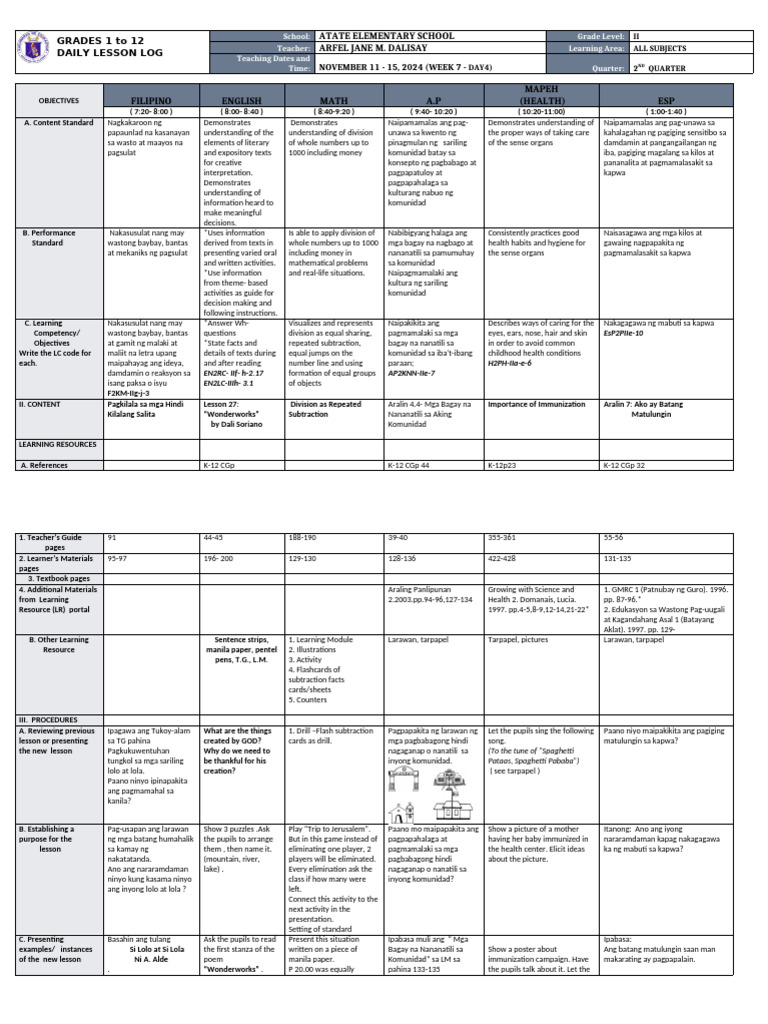 W4 DLL - All Subjects 2 - Q2 - W7 - D4 | PDF