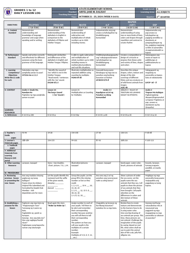 W4 - All Subjects 2 - Q2 - W4 - D3 | PDF | Linguistics