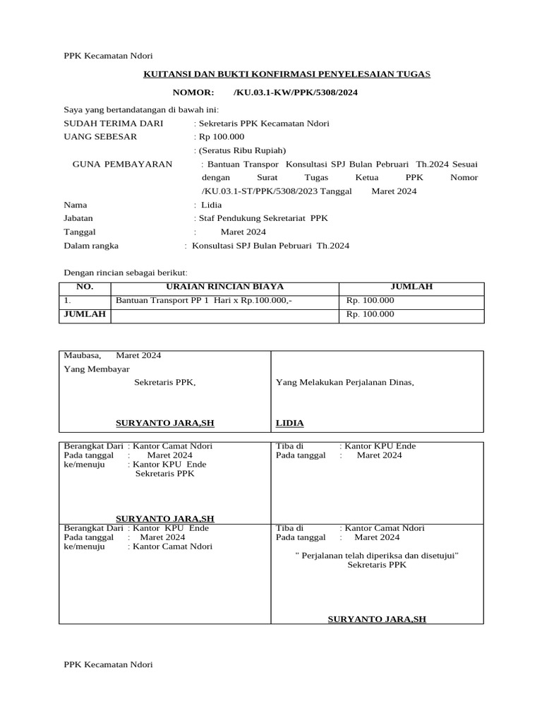 Kuitansi Surat Tugas PPK | PDF