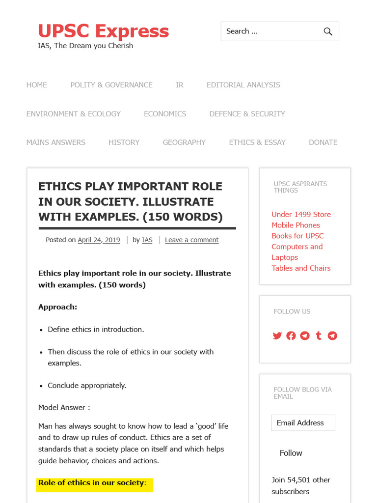 Ethics Play Important Role in Our Society. Illustrate With Examples ...