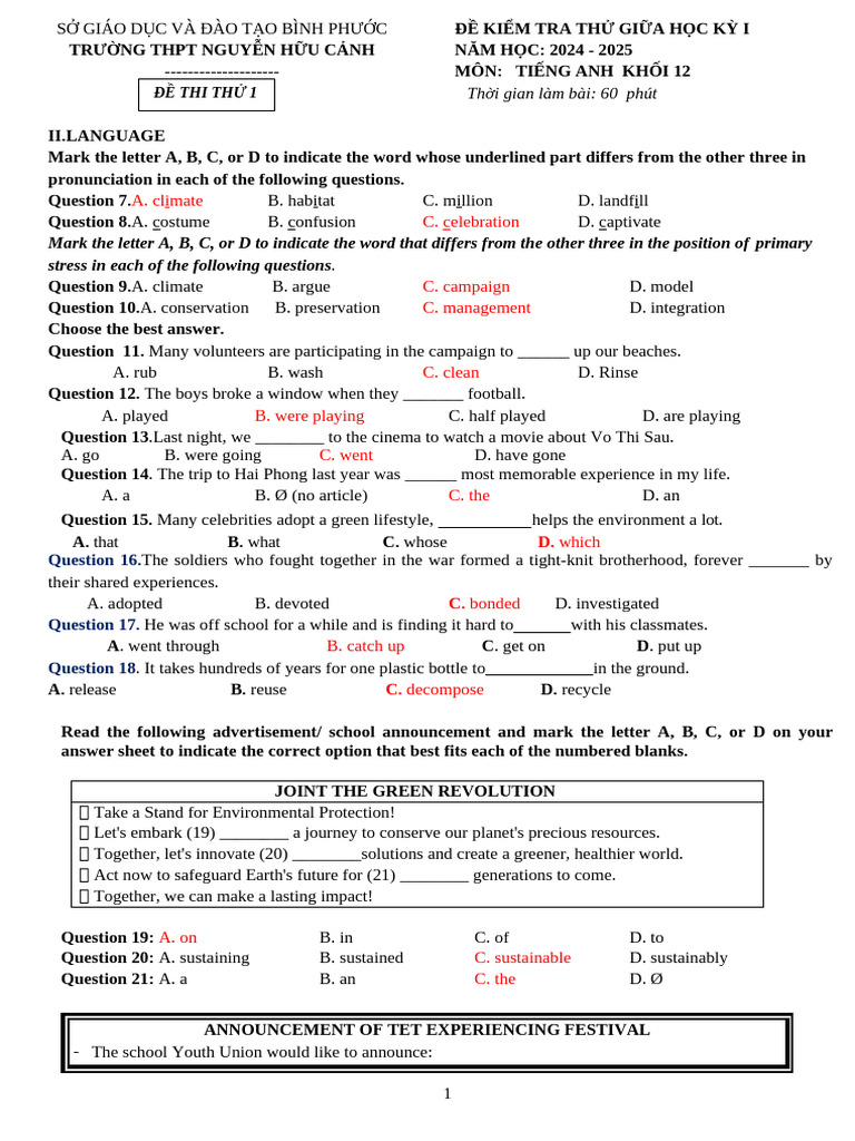 291024 4 ĐỀ THI THỬ GKI ANH 12KEY | PDF | Anti Social Behaviour | Climate Change