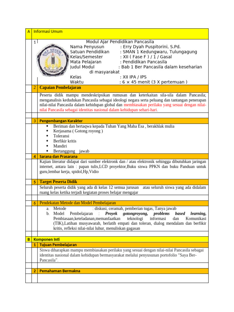 Mojar Pancasila XII Bab 1 Kurmer, SMARIDUTA | PDF