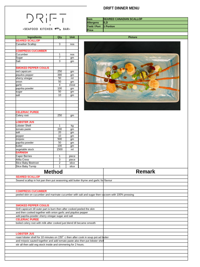 Drift Dinner Menu: Seafood & More | PDF | Meringue | Chocolate