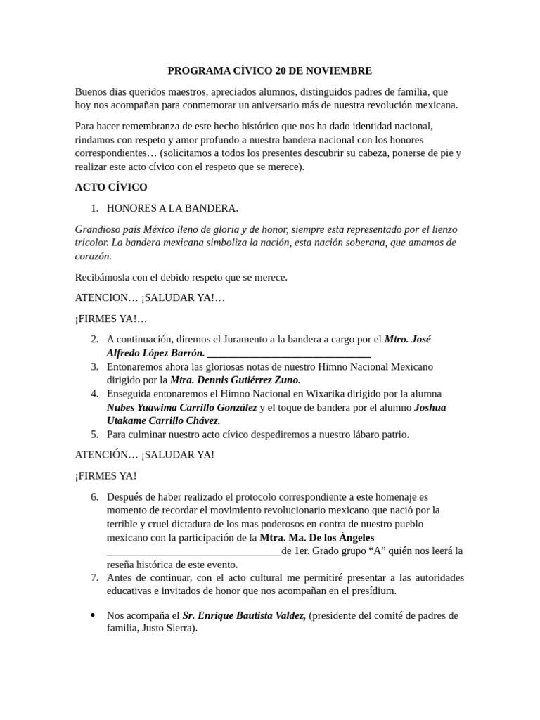Programa Cívico 20 de Noviembre | PDF | México | Nación