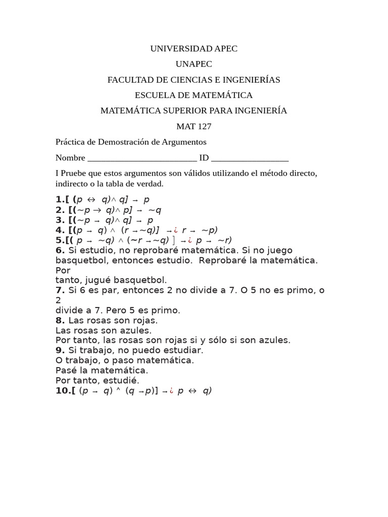 Práctica de Demostración de Argumentos | PDF