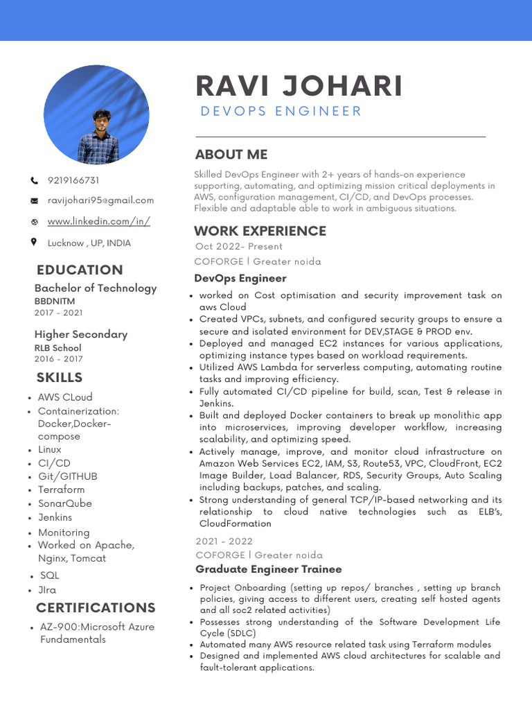 Ravi Johari Devops Resume Pdf Amazon Web Services Cloud Computing