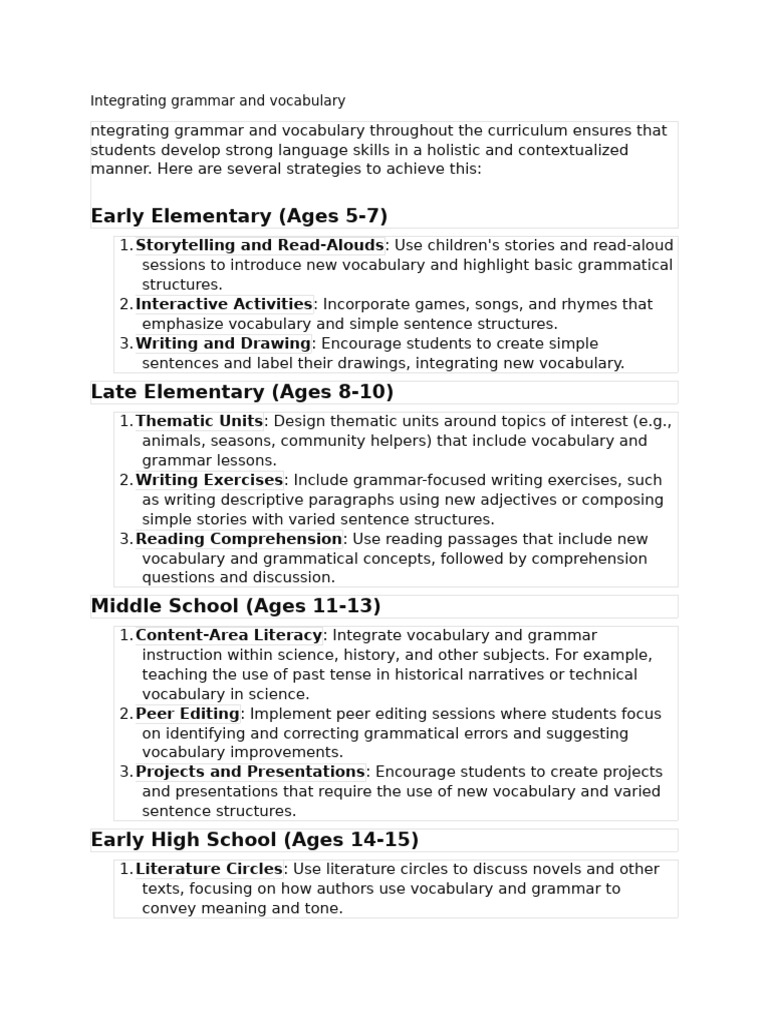 Integrating Grammar and Vocabulary | PDF | Grammar | Reading Comprehension