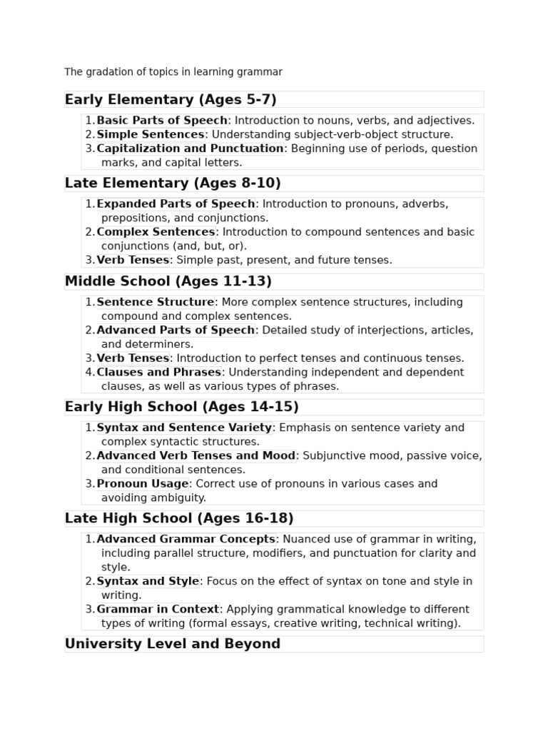 The Gradation of Topics in Learning Grammar | PDF