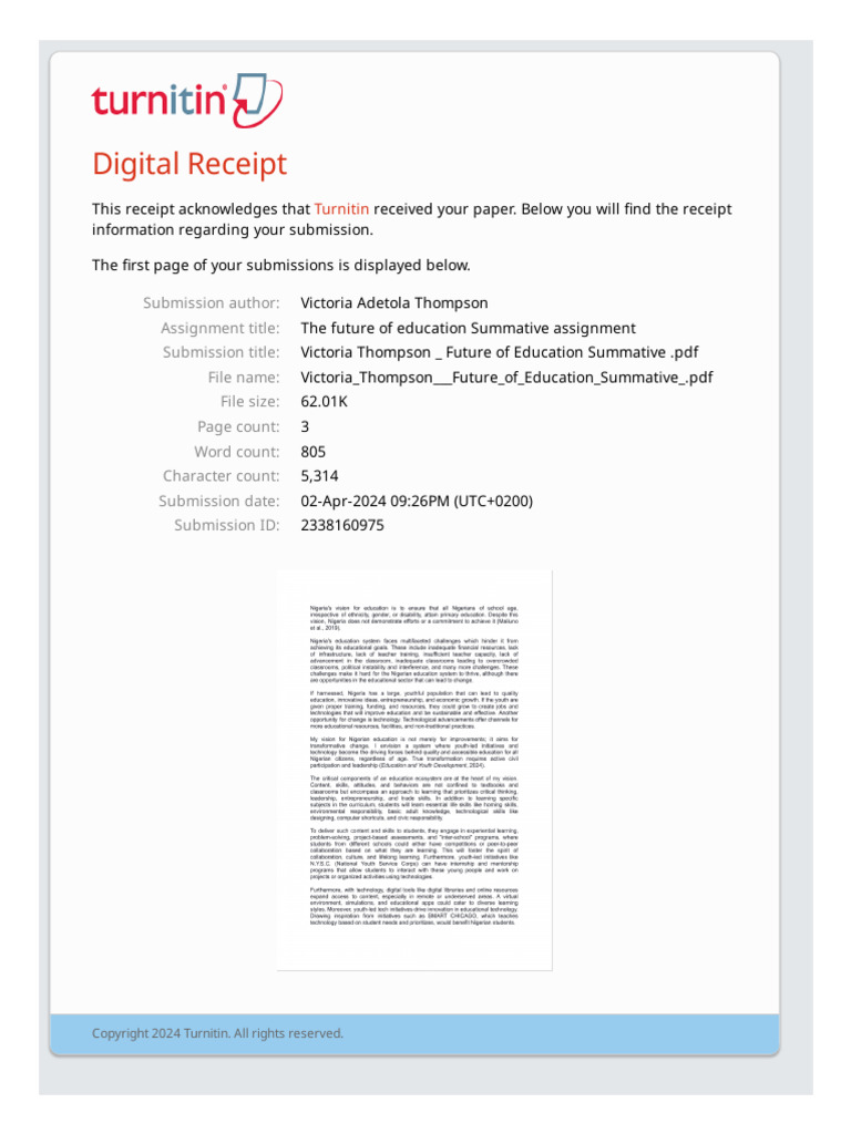Receipt - Victoria Thompson - Future of Education Summative PDF | PDF ...