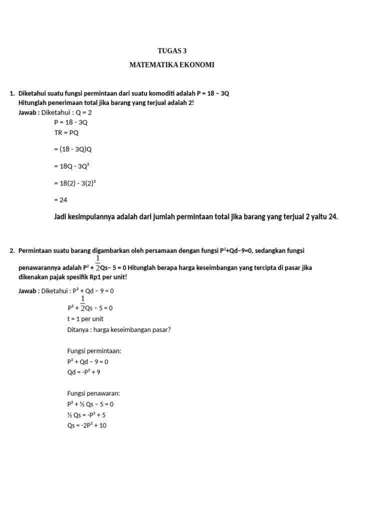 TUGAS 3 Matematika Ekonomi | PDF