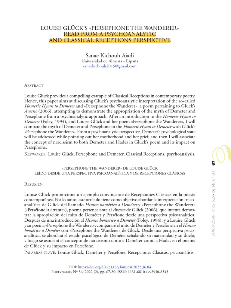 Psychoanalysis in Glück's Persephone Poem | PDF | Persephone | Hades