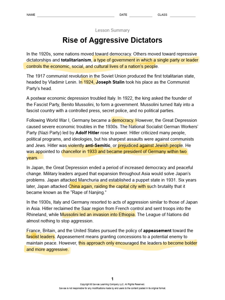 Rise of Totalitarian Regimes in the 1930s | PDF | Fascism | Benito ...