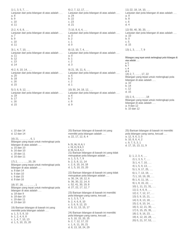 Bilangan Yang Tepat Untuk Melengkapi Pola Bilangan Di Atas Adalah . A. 5 B. 7 C. 4 D. 6 | PDF