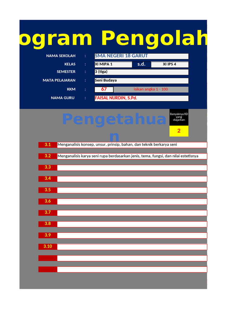 Nilai Mapel (Nama Mapel) Kelas XI Sem 3 TH 2020-2021 (Nama Guru) | PDF