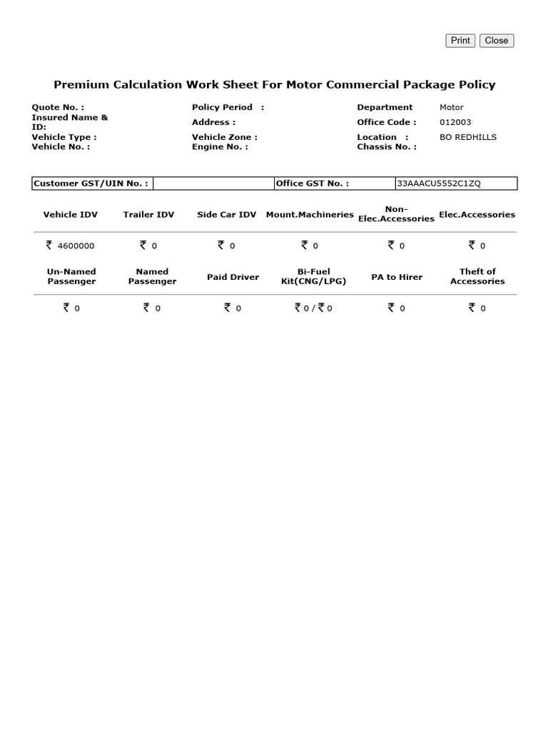 BTOB UIIC Motor Commercial Worksheet TN18BY9144 | PDF | Vehicle ...