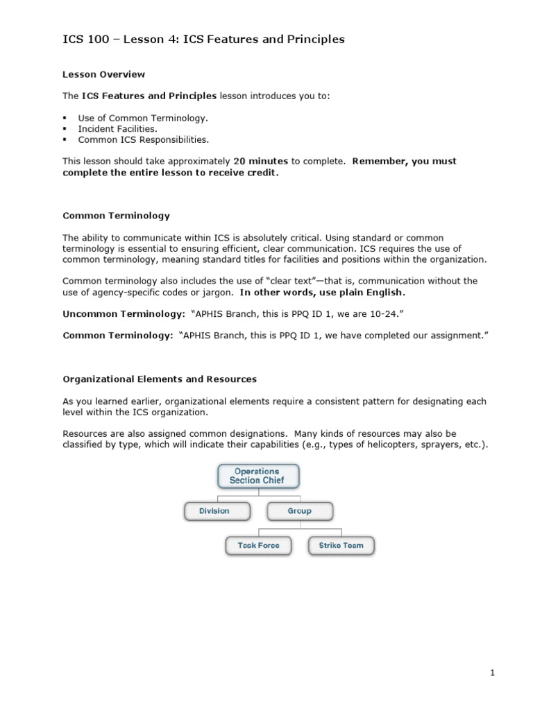 Ics 100 Lesson 04 | PDF | Incident Command System