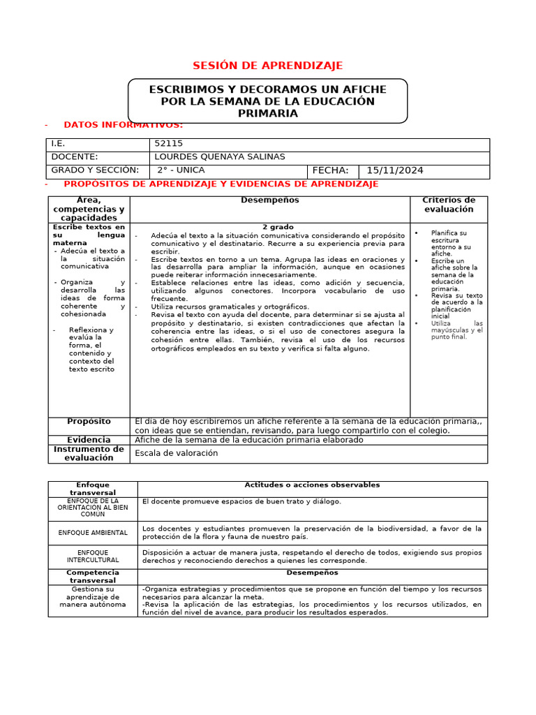 U7 S5 Sesion D3 Com Escribimos y Decoramos Un Afiche Por El Dia de La Educacion Primaria ...