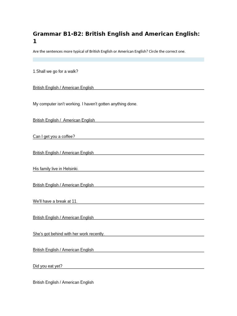 British vs American English Quiz | PDF | Language Arts & Discipline ...
