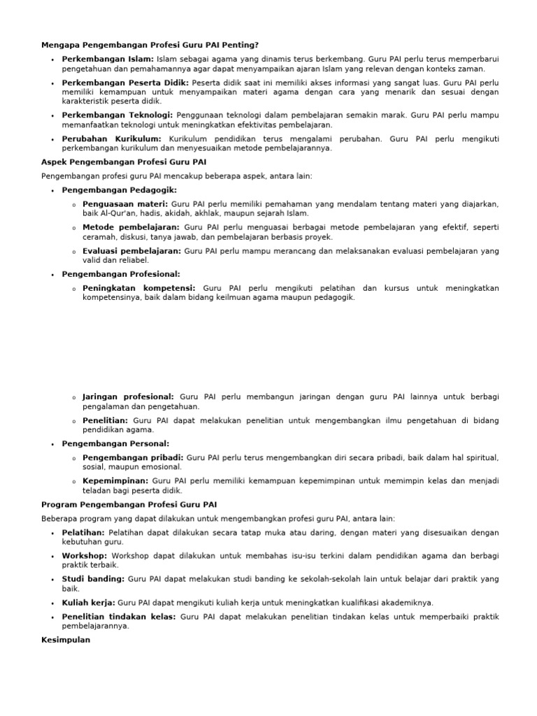 Mengapa Pengembangan Profesi Guru PAI Penting | PDF | Karier ...