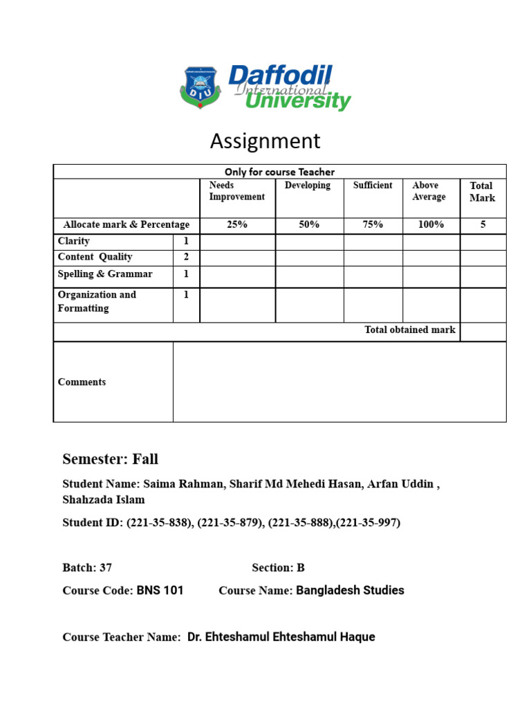 Assignment Bangladesh Studies 3 | PDF | Bangladesh